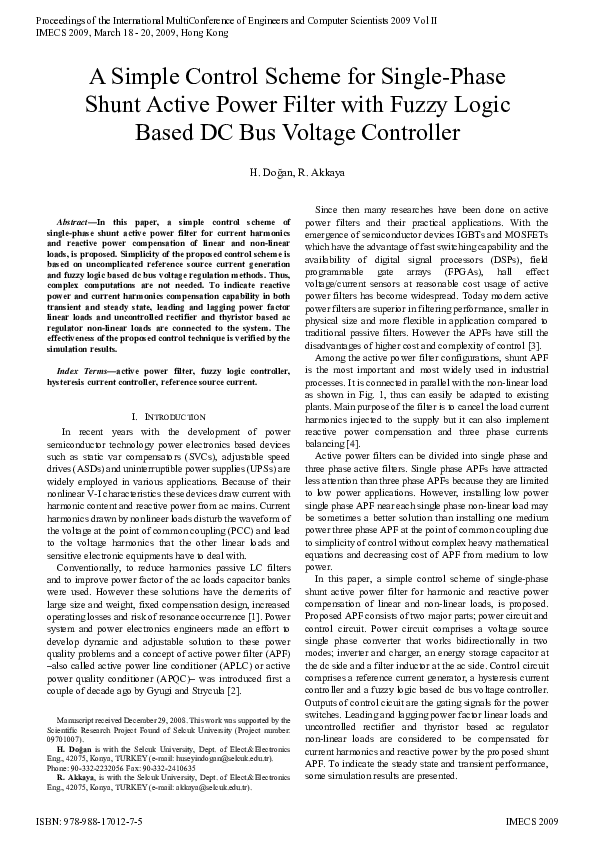 Pdf A Simple Control Scheme For Single Phase Shunt Active Power Filter With Fuzzy Logic Based