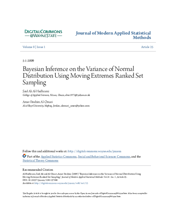 (PDF) Bayesian Inference on the Variance of Normal Distribution Using Moving Extremes Ranked Set ...