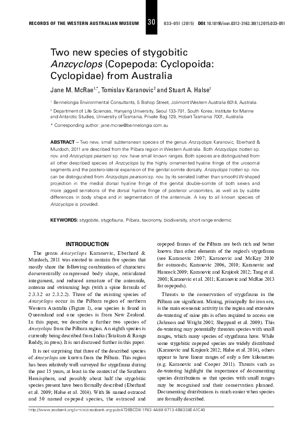 (PDF) Two new species of stygobitic Anzcyclops (Copepoda: Cyclopoida ...