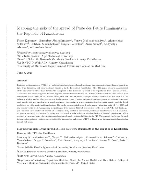 (PDF) Mapping the risks of the spread of peste des petits ruminants in the Republic of ...