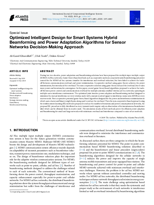 (PDF) Optimized Intelligent Design for Smart Systems Hybrid Beamforming and Power Adaptation ...