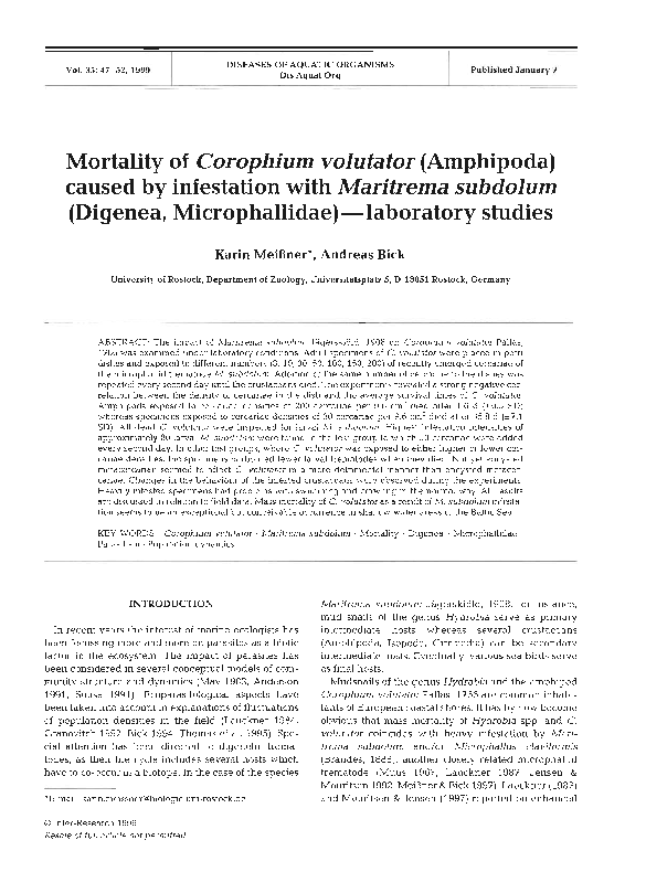 (PDF) Mortality of Corophium volutator (Amphipoda) caused by ...