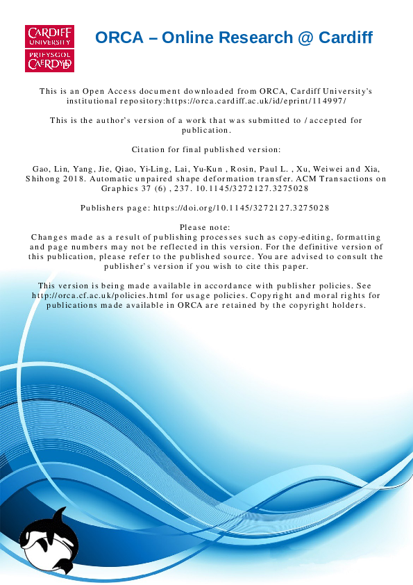 (PDF) Automatic unpaired shape deformation transfer | Paul Rosin ...