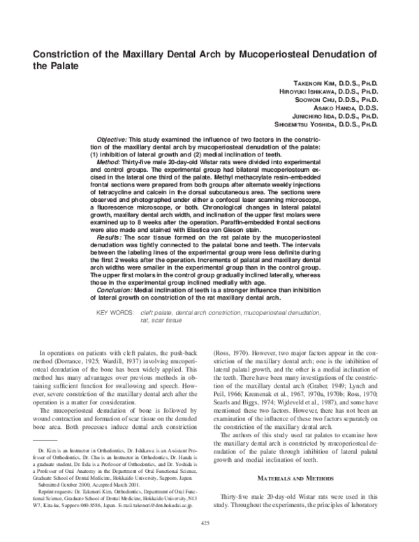(PDF) Constriction of the Maxillary Dental Arch by Mucoperiosteal ...