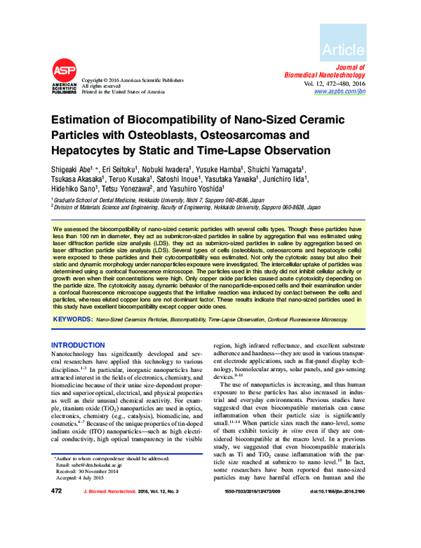 (PDF) Estimation of Biocompatibility of Nano-Sized Ceramic Particles ...