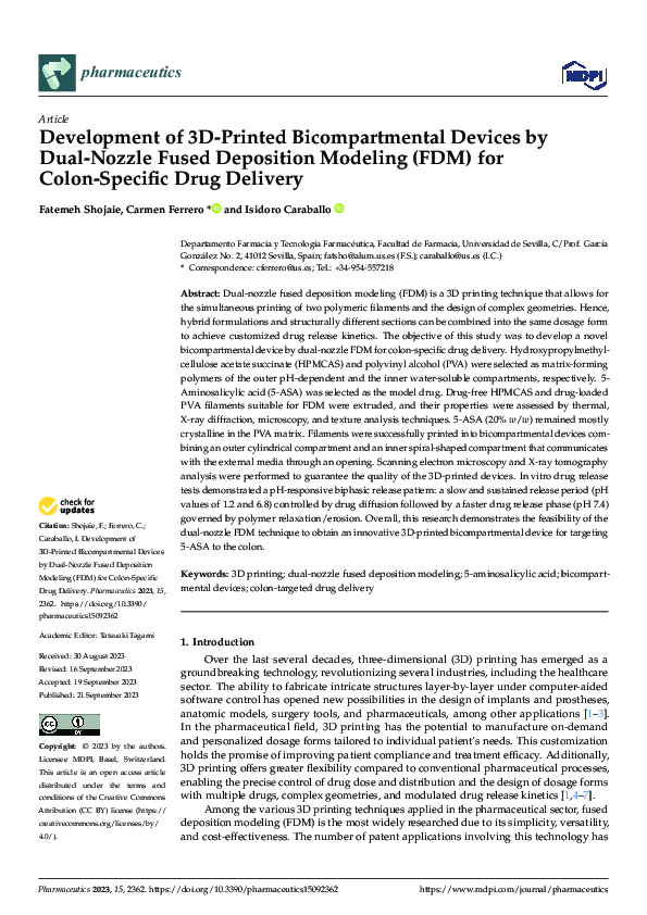 (PDF) Development of 3D-Printed Bicompartmental Devices by Dual-Nozzle ...