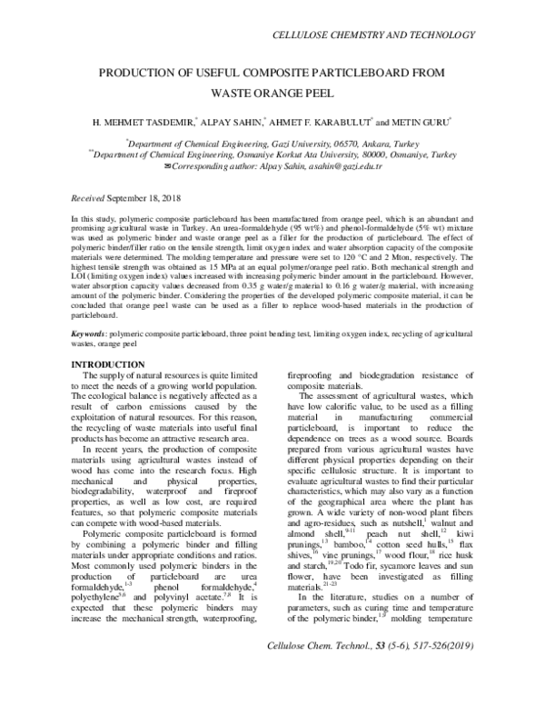 (PDF) Production of Useful Composite Particleboard from Waste Orange Peel