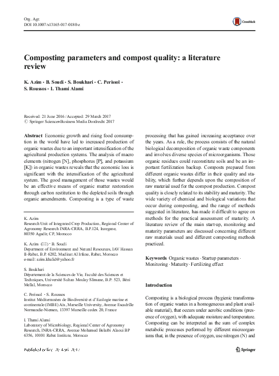 (PDF) Composting parameters and compost quality: a literature review
