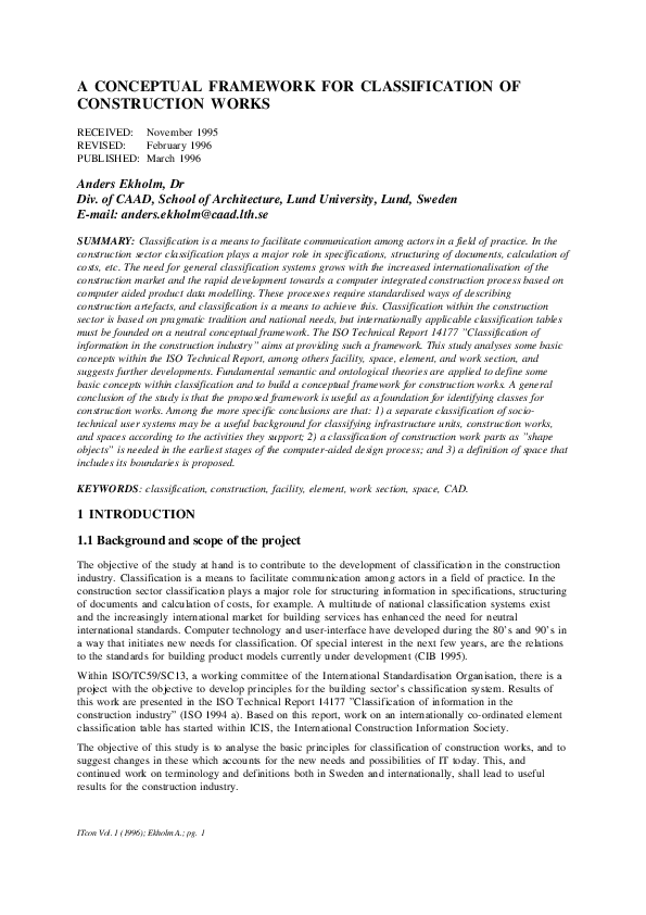 (PDF) A Conceptual Framework for Classification of Construction Works