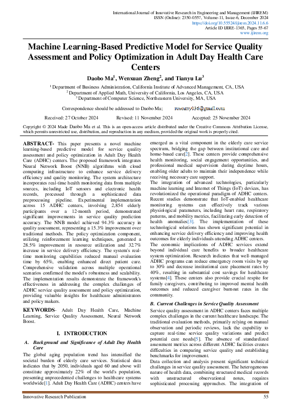 (PDF) Machine Learning Based Predictive Model for Service Quality Assessment