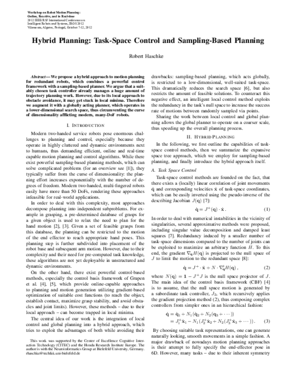 (PDF) Hybrid Planning: Task-Space Control and Sampling-Based Planning