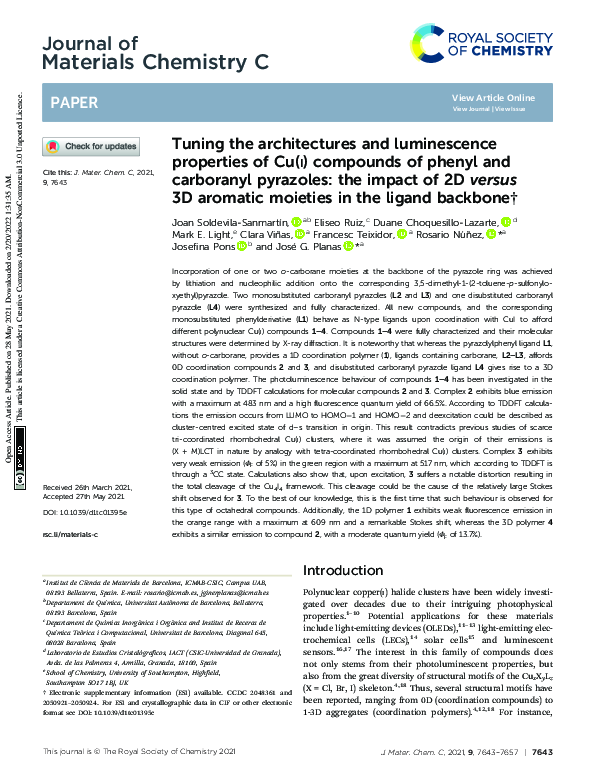 (PDF) Tuning the architectures and luminescence properties of Cu( i ...