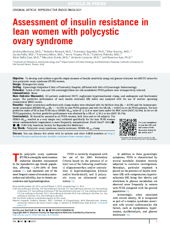 (PDF) Assessment of insulin resistance in lean women with polycystic ovary syndrome | C ...