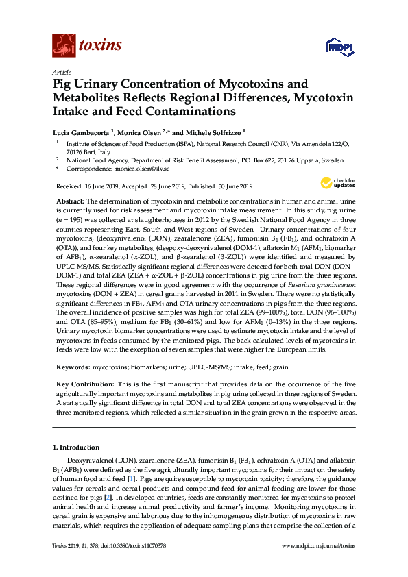 (PDF) Pig Urinary Concentration of Mycotoxins and Metabolites Reflects ...