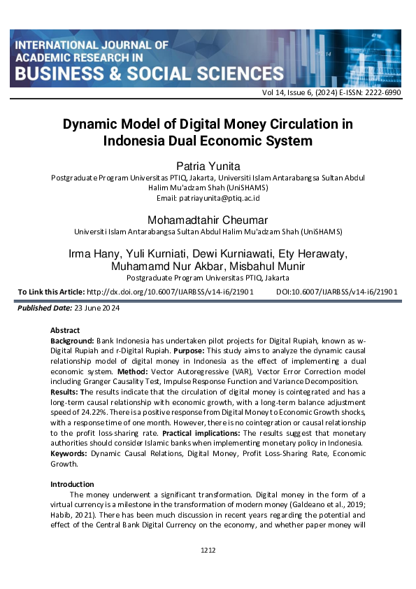 (PDF) Dynamic Model of Digital Money Circulation in Indonesia Dual ...