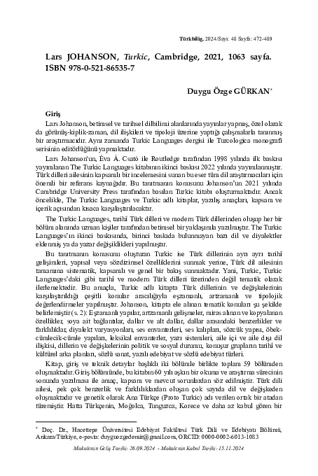 (PDF) Lars JOHANSON, Turkic, Cambridge, 2021, 1063 sayfa. ISBN 978-0-521-86535-7