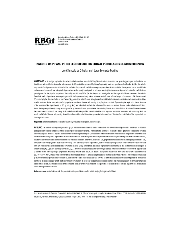Pdf Insights On Pp And Ps Reflection Coefficients At Poroelastic Seismic Horizons