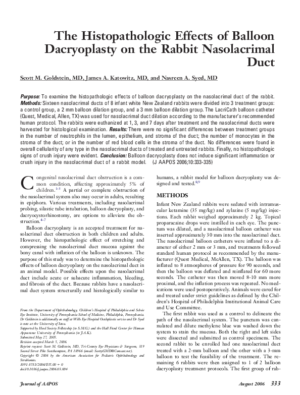 (PDF) The Histopathologic Effects of Balloon Dacryoplasty on the Rabbit ...
