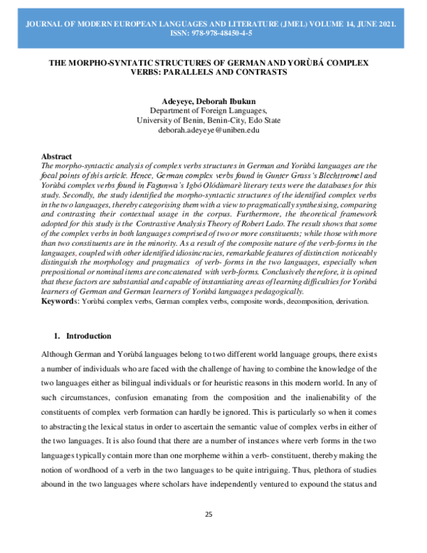 (PDF) Adeyeye 2021 The Morpho-Syntactic Analysis of Complex Verbs in ...
