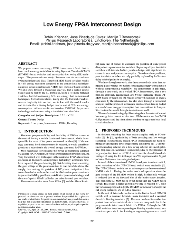 Pdf Low Energy Fpga Interconnect Design Rohini Krishnan