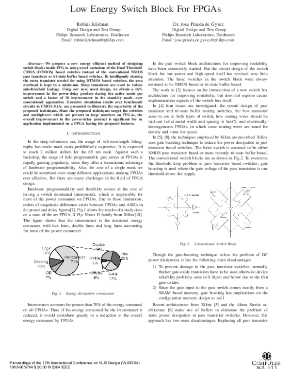(PDF) Low energy switch block for FPGAs