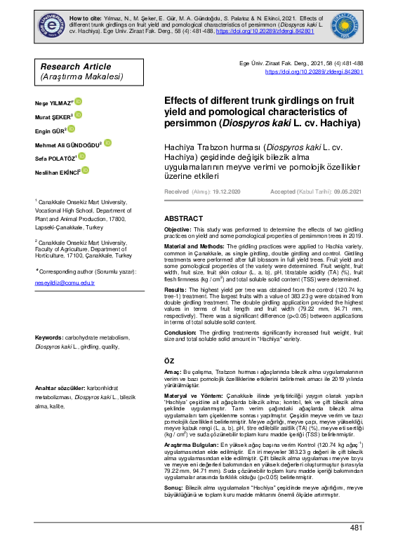 (PDF) Effects of different trunk girdlings on fruit yield and ...