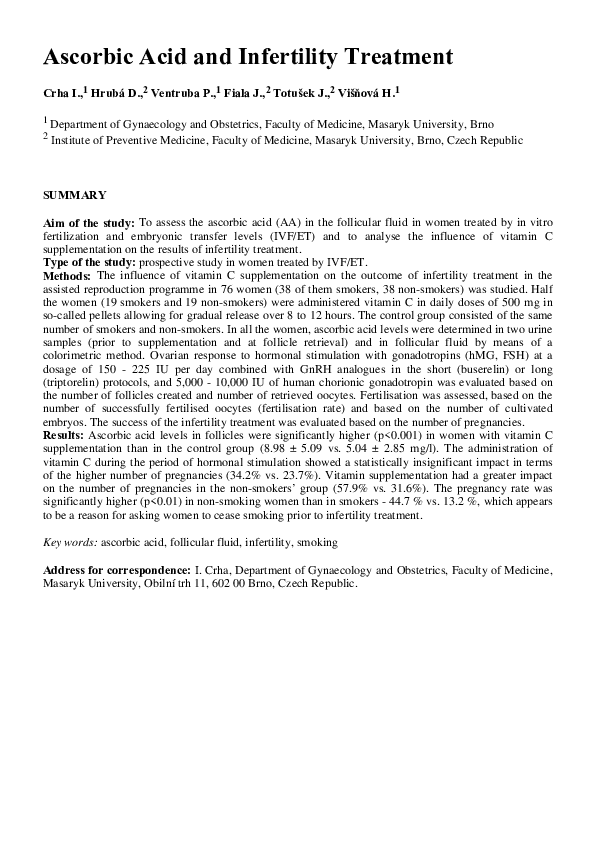 (PDF) Ascorbic acid and infertility treatment