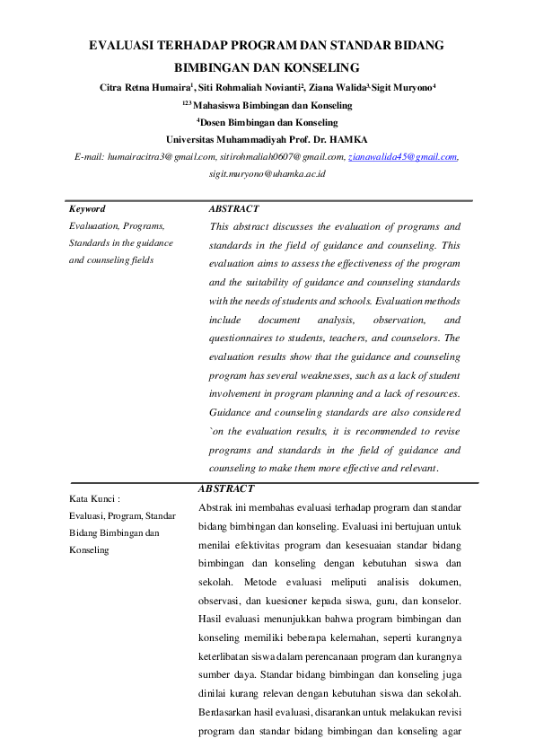 (PDF) EVALUASI TERHADAP PROGRAM DAN STANDAR BIDANG