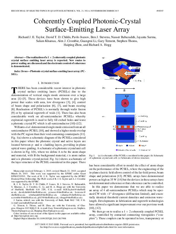 (PDF) Coherently Coupled Photonic Crystal Surface Emitting Lasers