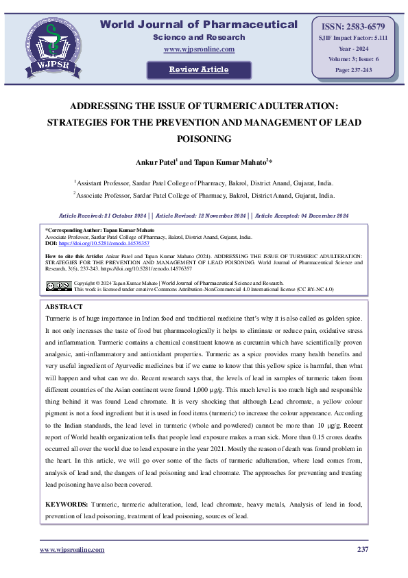 (PDF) ADDRESSING THE ISSUE OF TURMERIC ADULTERATION: STRATEGIES FOR THE ...