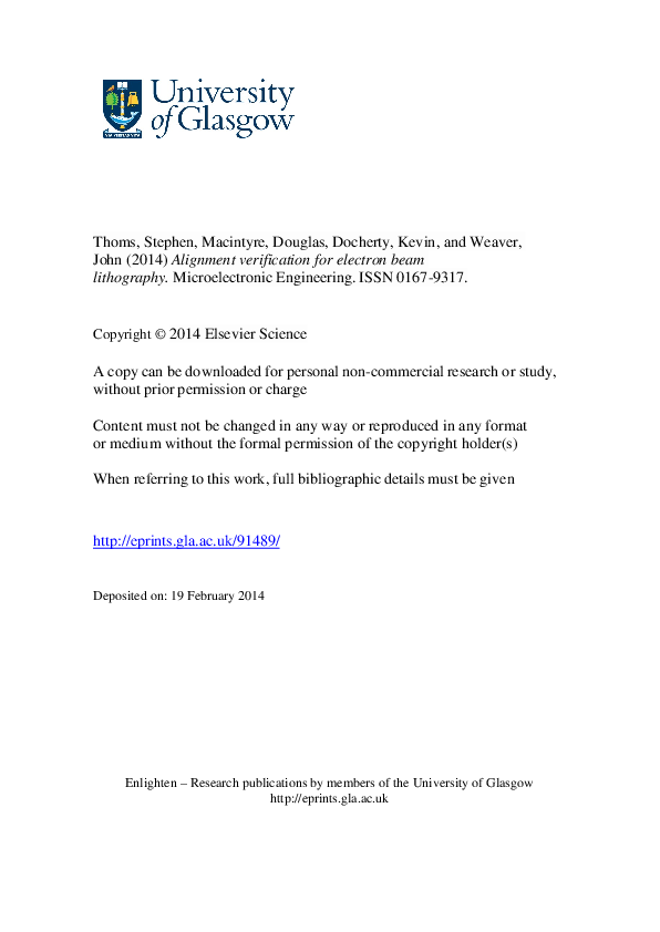 Pdf Alignment Verification For Electron Beam Lithography 3103