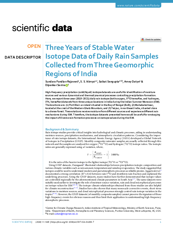(PDF) Three Years of Stable Water Isotope Data of Daily Rain Samples ...