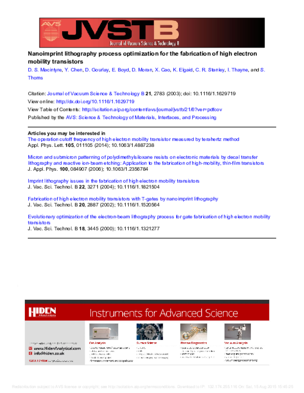 (PDF) Nanoimprint lithography process optimization for the fabrication ...