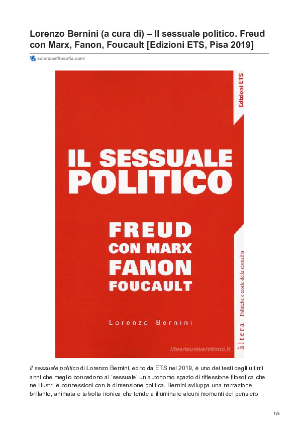 (PDF) Recensione - Lorenzo Bernini, "Il sessuale politico. Freud con ...