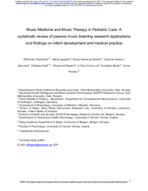 (PDF) Music Medicine and Music Therapy in Pediatric Care: A systematic ...