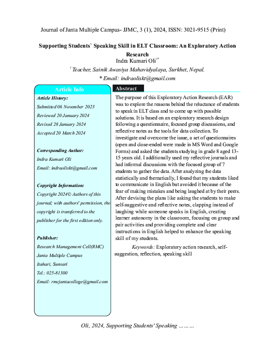 (PDF) Supporting Students' Speaking Skill in ELT Classroom: An ...