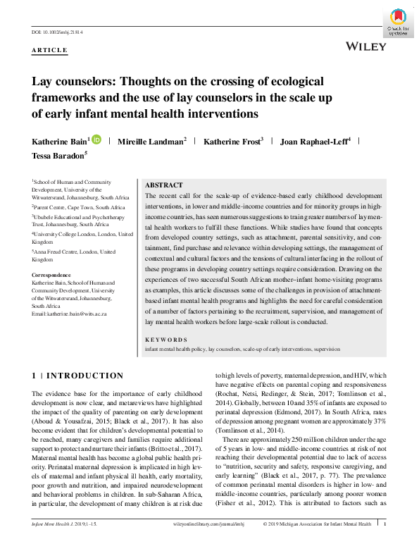 (PDF) Lay counselors: Thoughts on the crossing of ecological frameworks ...