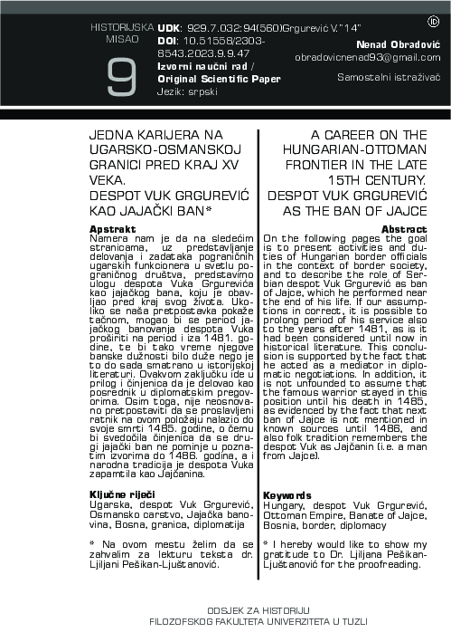 (PDF) Jedna karijera na ugarsko-osmanskoj granici pred kraj XV veka ...