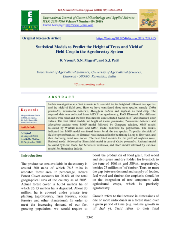 Pdf Statistical Models To Predict The Height Of Trees And Yield Of Field Crop In The