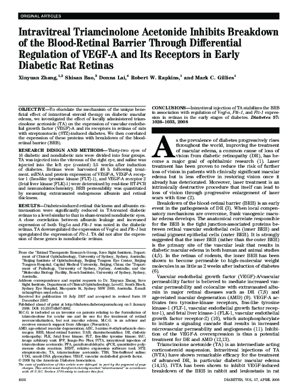 (PDF) Intravitreal Triamcinolone Acetonide Inhibits Breakdown of the ...