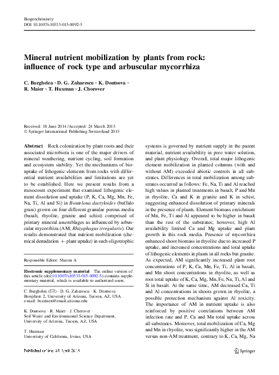(PDF) Mineral nutrient mobilization by plants from rock: influence of ...