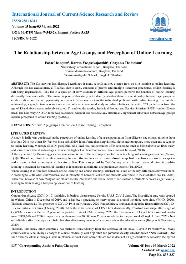 (PDF) The Relationship between Age Groups and Perception of Online Learning
