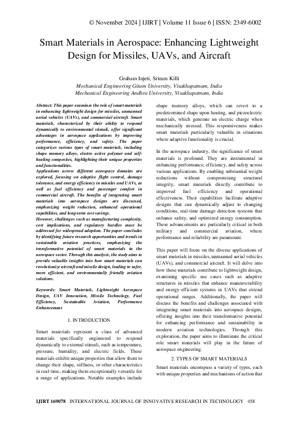 (PDF) Smart Materials in Aerospace: Enhancing Lightweight Design for ...
