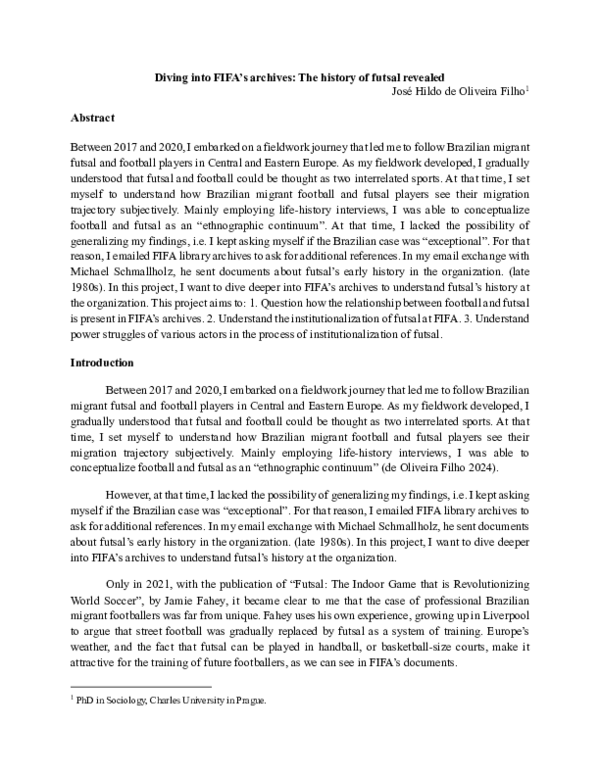 (PDF) Diving into FIFA’s archives: The history of futsal revealed