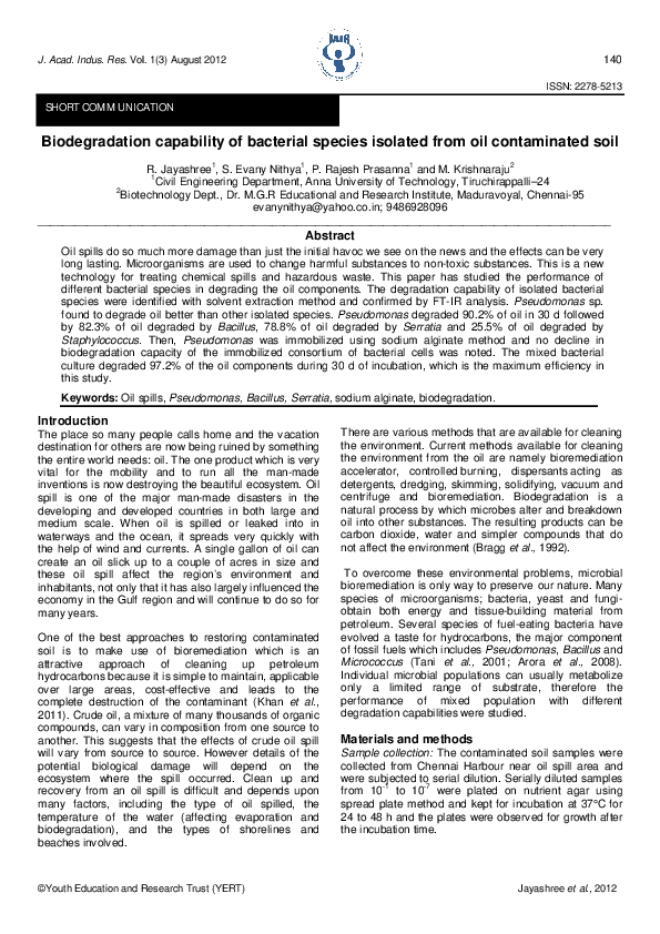 (PDF) Biodegradation capability of bacterial species isolated from oil contaminated soil