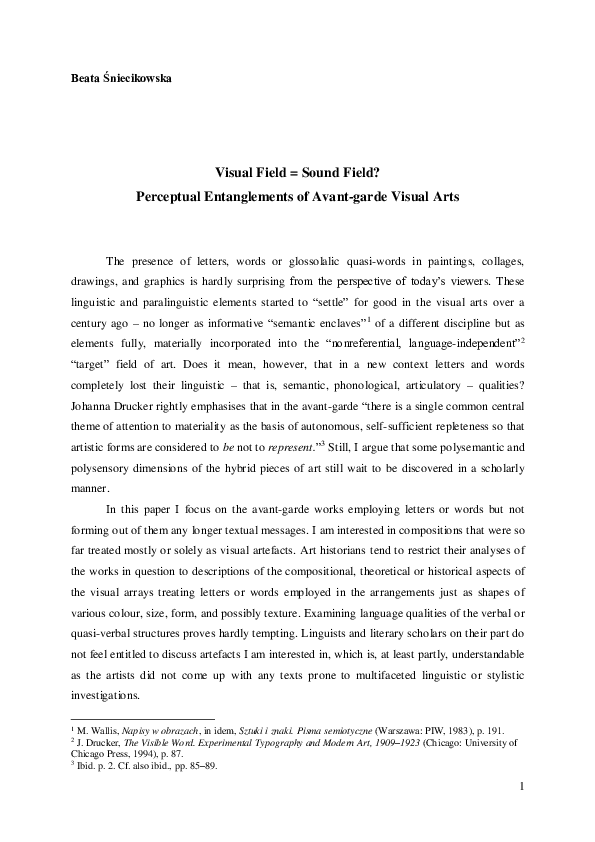 (PDF) Sniecikowska Visual Field Sound Field