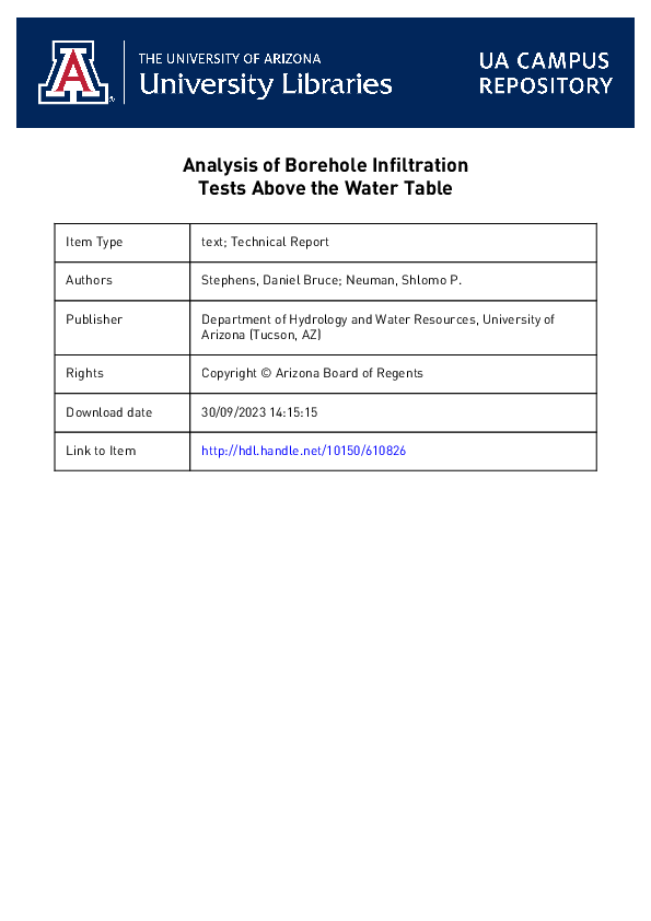 (PDF) Analysis of Borehole Infiltration Tests Above the Water Table