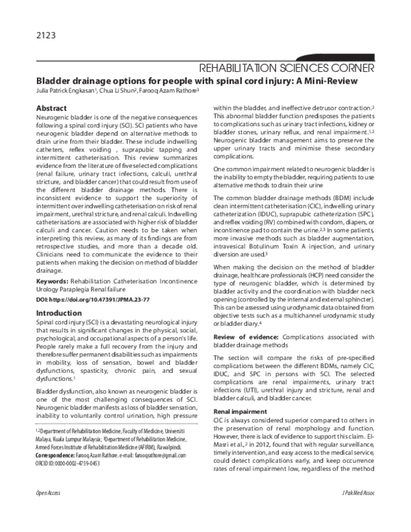 (PDF) Bladder drainage options for people with spinal cord injury: A ...