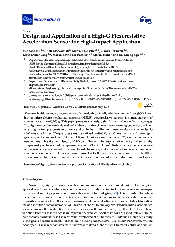 (PDF) Design and Application of a High-G Piezoresistive Acceleration ...
