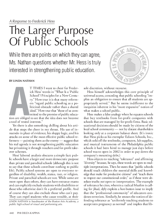 (PDF) The Larger Purpose of Public Schools